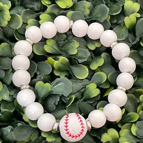 Jewelry | Caroline Wood Beaded Baseball Stretch Bracelet | Poshmark